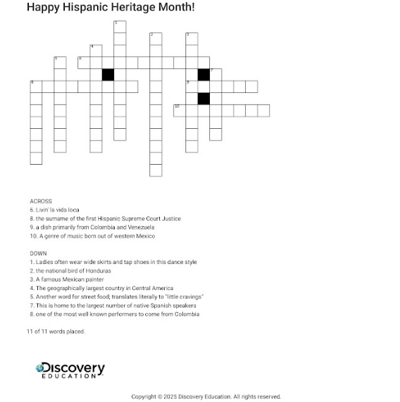 Latinx/Hispanic Heritage Month Crossword – The Brooklyn College Vanguard